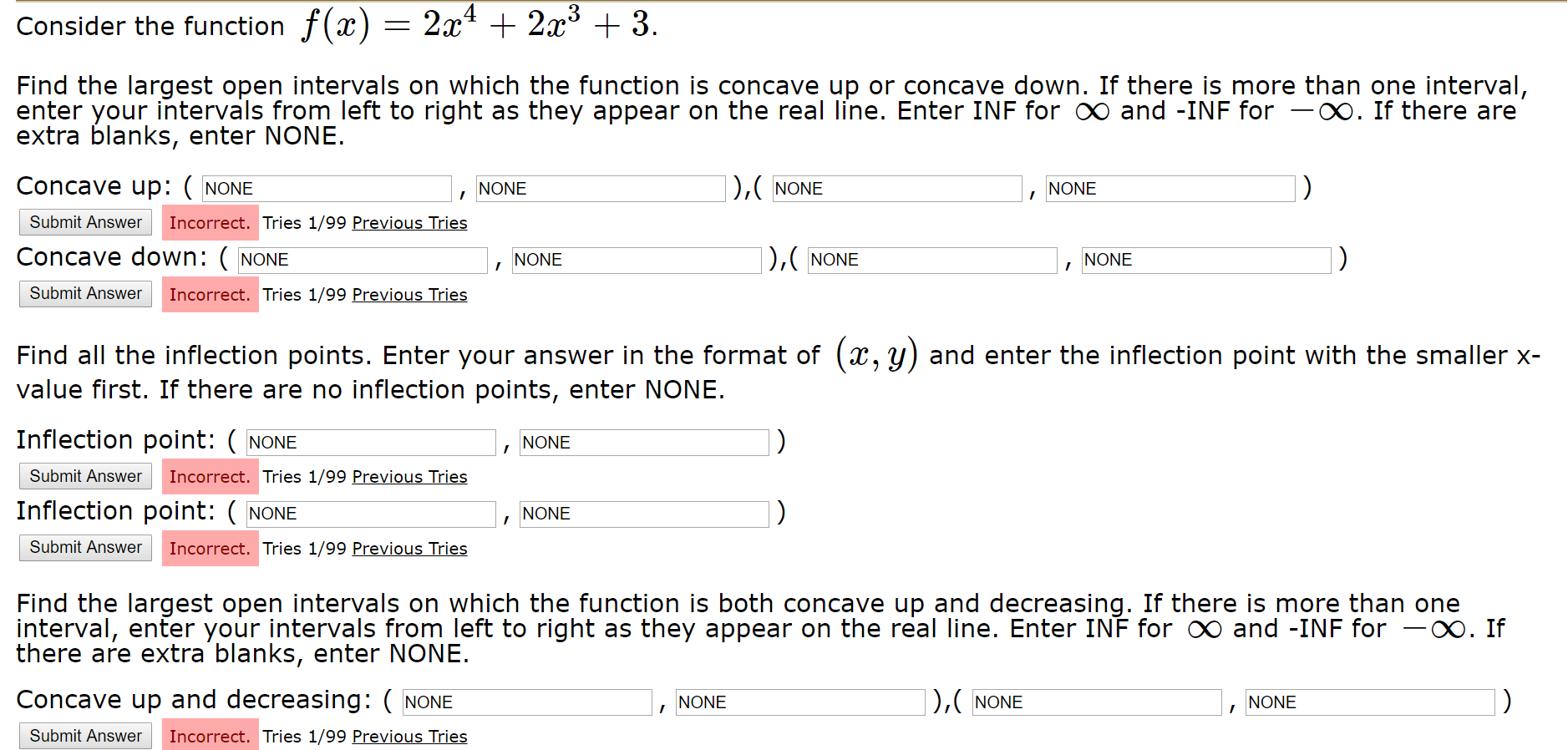 Solved Consider the function f(x) = 2x4 + 2x3 + 3. Find the | Chegg.com