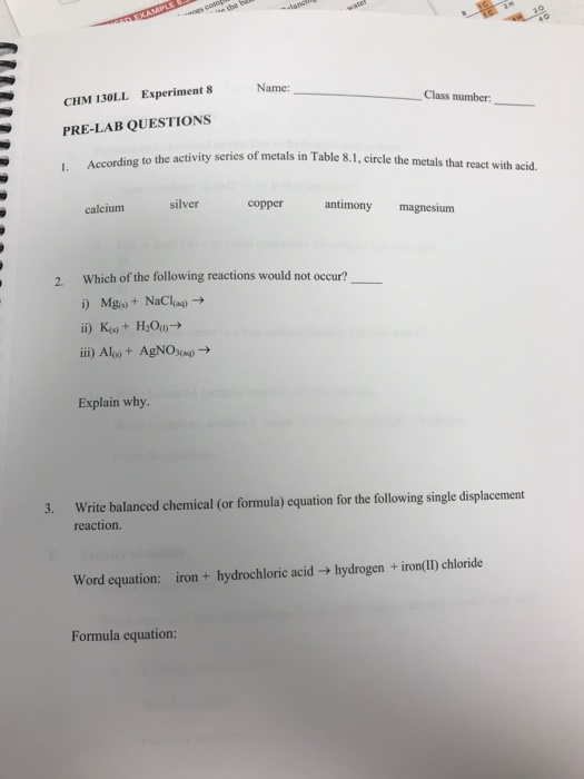 Solved CHM 130LL Experiment 8 PRE-LAB QUESTIONS I. According | Chegg.com Solved CHM 130LL Experiment 8 PRE-LAB QUESTIONS I. According | Chegg.com