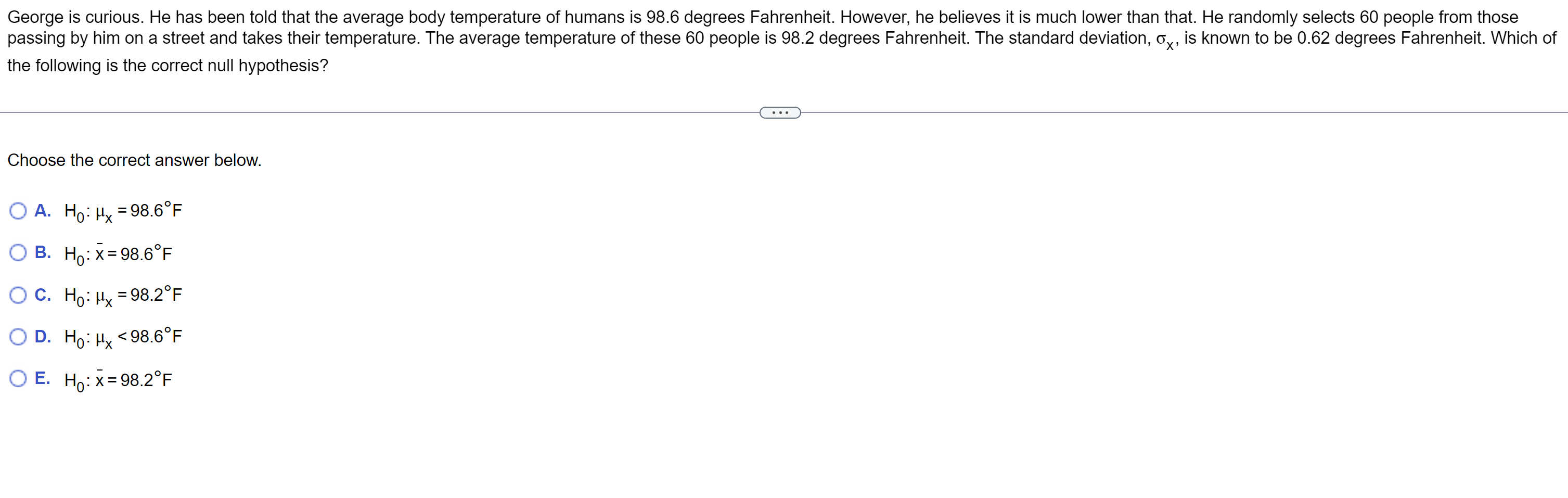 Solved the following is the correct null hypothesis? Choose | Chegg.com