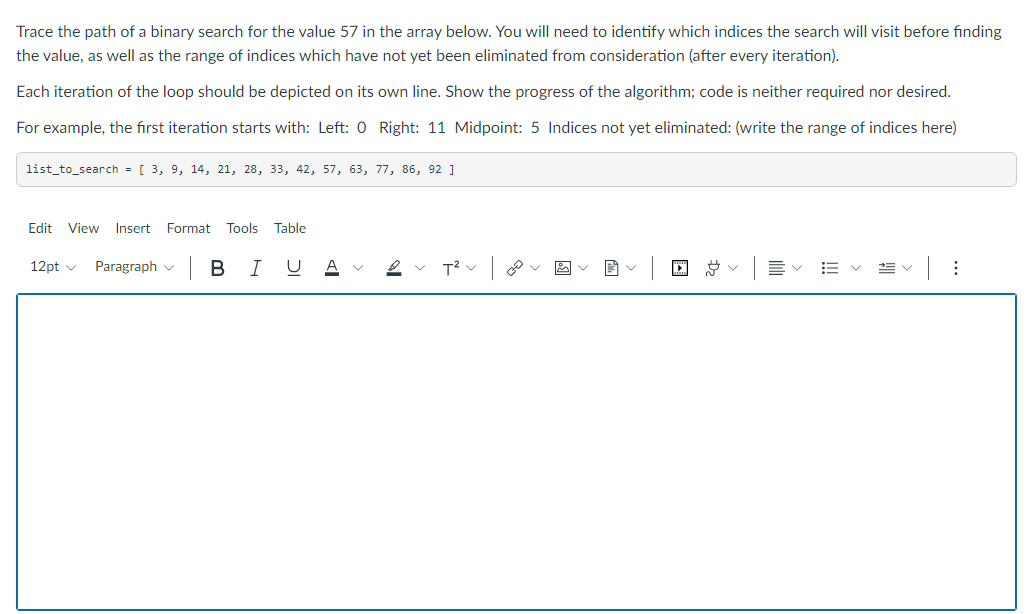 Solved Trace the path of a binary search for the value 57 in | Chegg.com