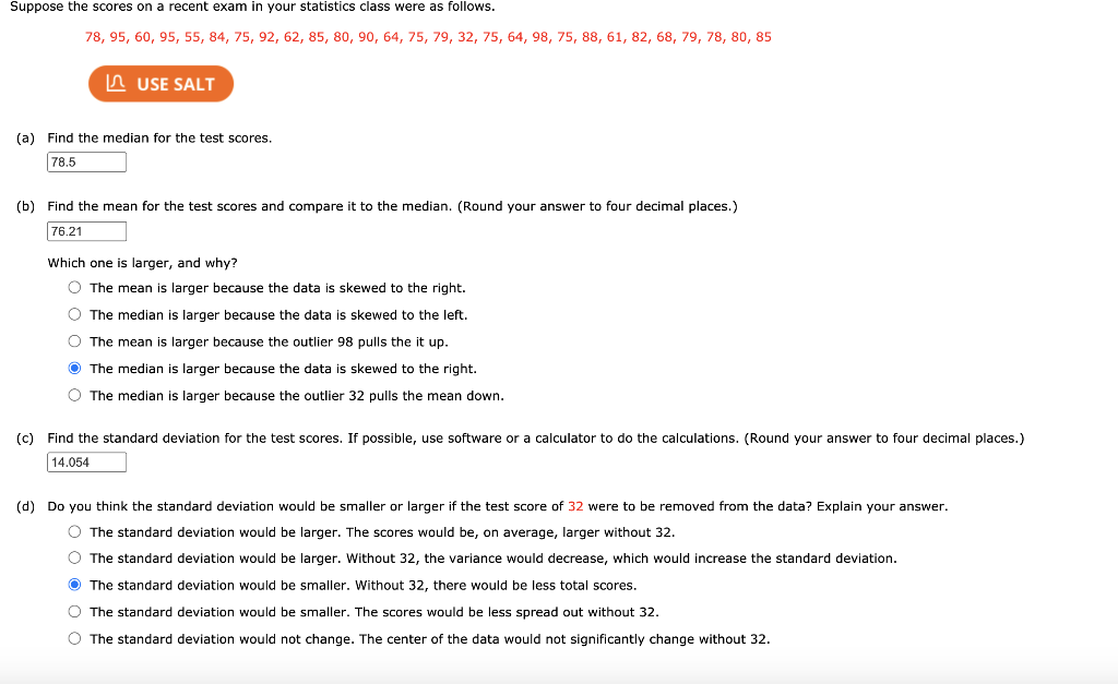 Solved Suppose the scores on a recent exam in your | Chegg.com