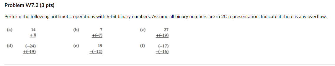 Solved Problem W7.2 (3 pts) Perform the following arithmetic | Chegg.com