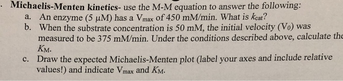Solved Use the M-M equation to answer the following: | Chegg.com