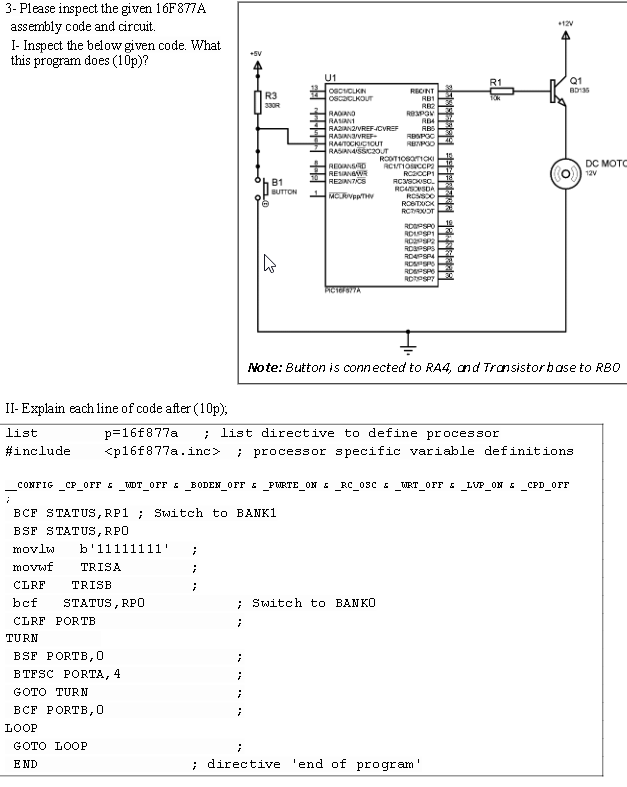 Solved 12V 3- Please inspect the given 16F877A assembly code | Chegg.com