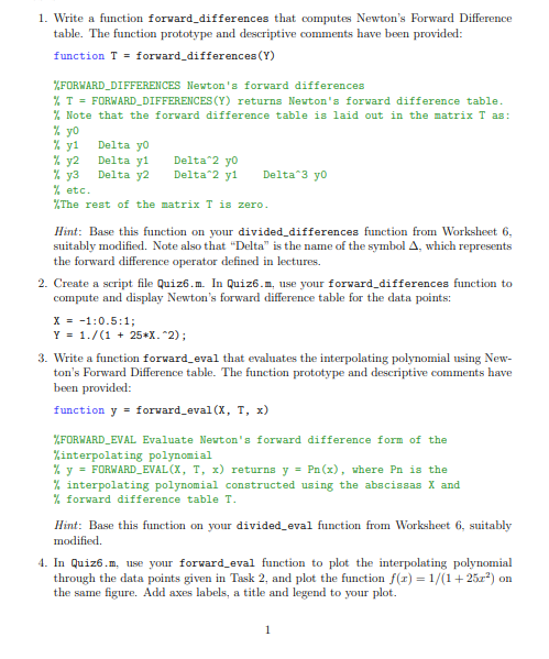1. Write a function forward_differences that computes | Chegg.com