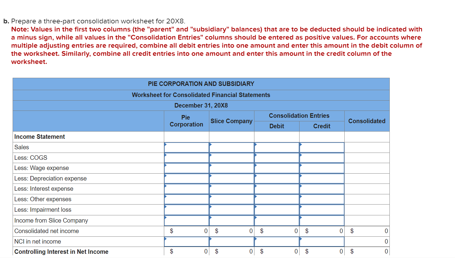 Solved Pie Corporation acquired 75 percent of Slice | Chegg.com