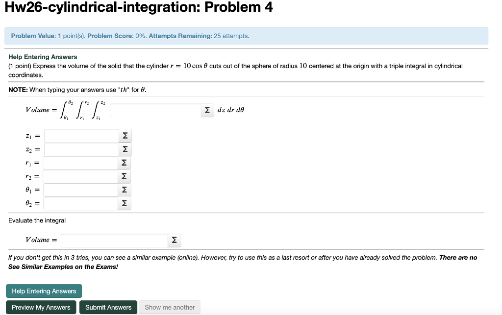 Solved Hw26-cylindrical-integration: Problem 4 Problem | Chegg.com