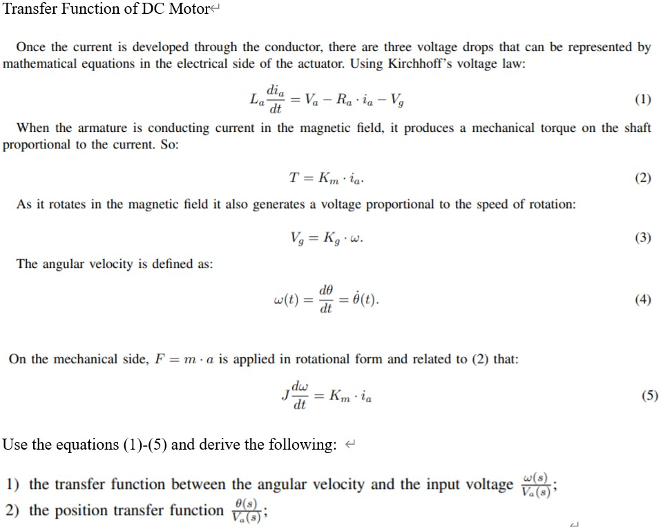 Solved Transfer Function of DC Motor Once the current is | Chegg.com