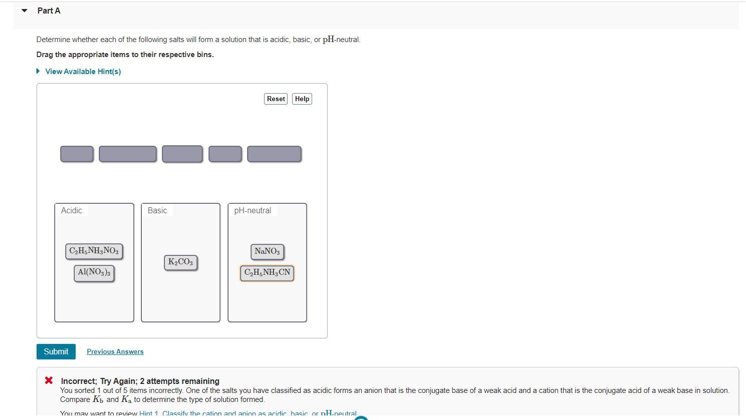 Solved Part A Determine whether each of the following salts | Chegg.com