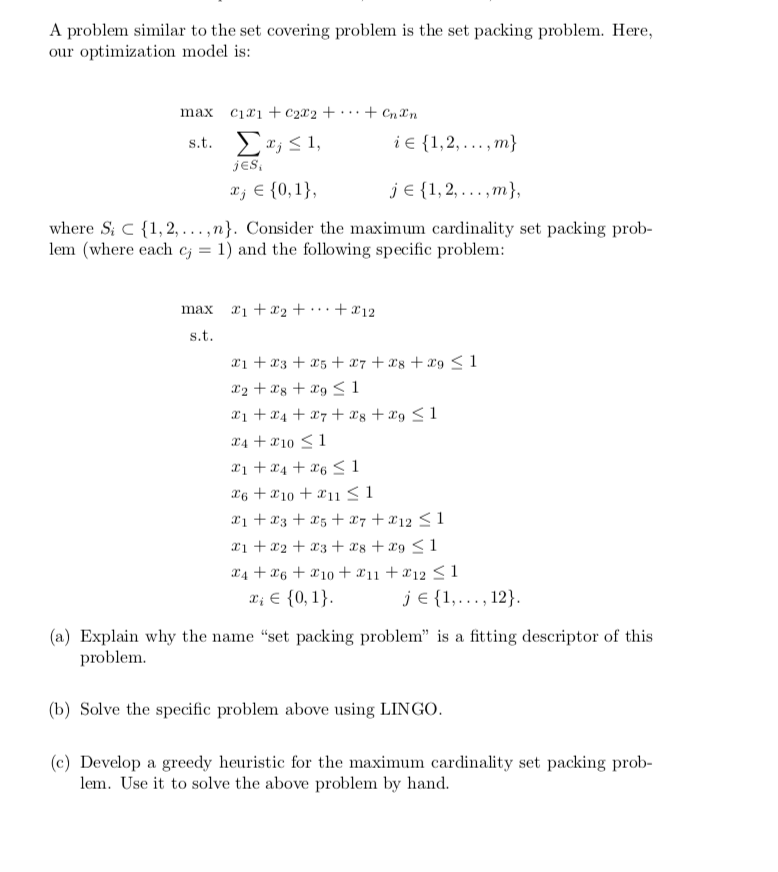 A problem similar to the set covering problem is the | Chegg.com