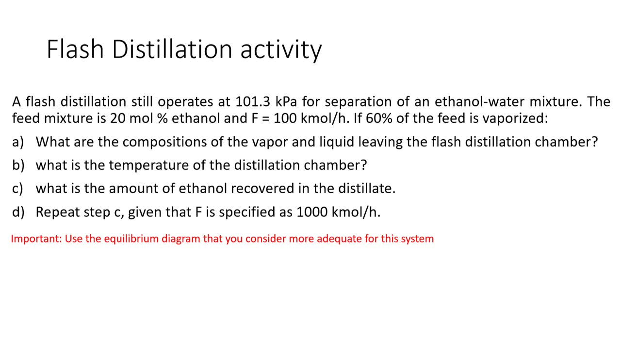 Solved Flash Distillation activity A flash distillation | Chegg.com