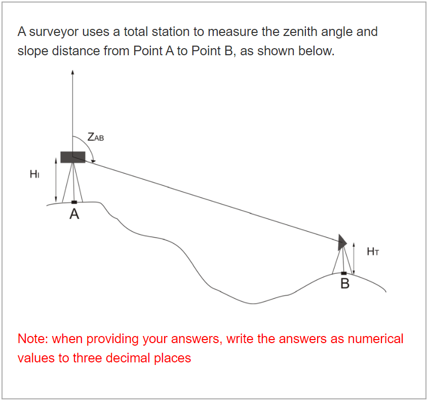 Solved A surveyor uses a total station to measure the zenith | Chegg.com