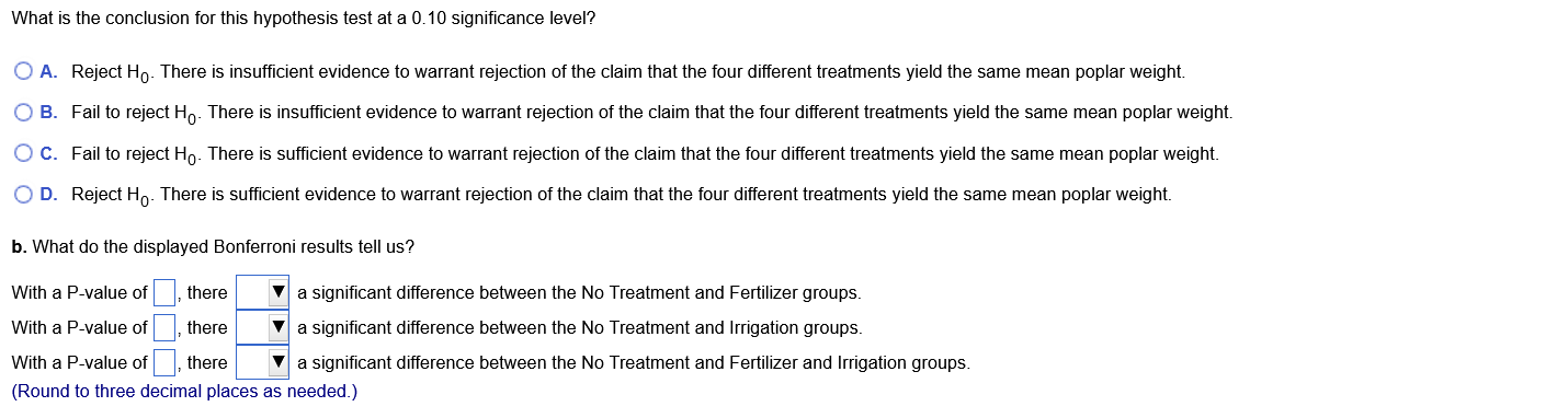shown are partial results from using the Bonferroni | Chegg.com