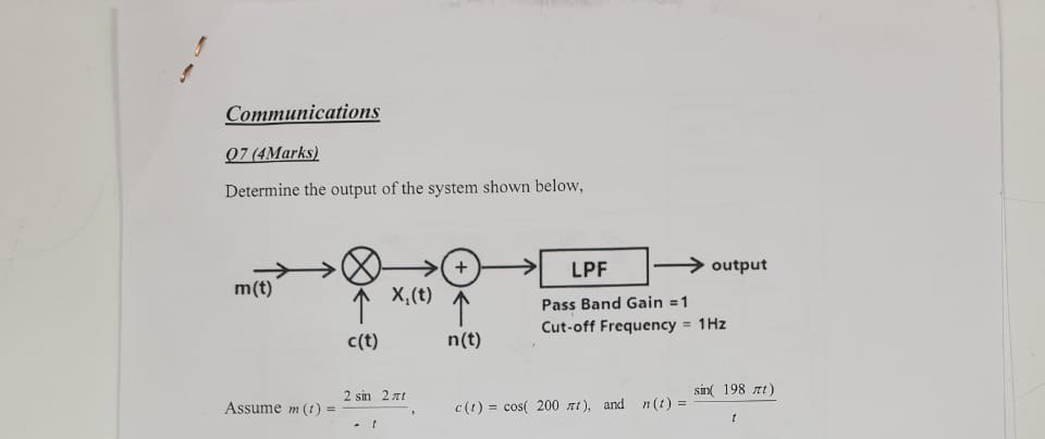 Solved Communications Q7 4marks Determine The Output O 9626