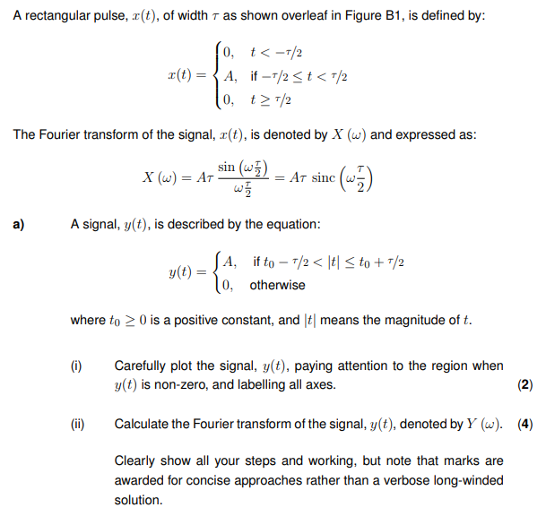 Solved A rectangular pulse, e(t), of width 7 as shown | Chegg.com