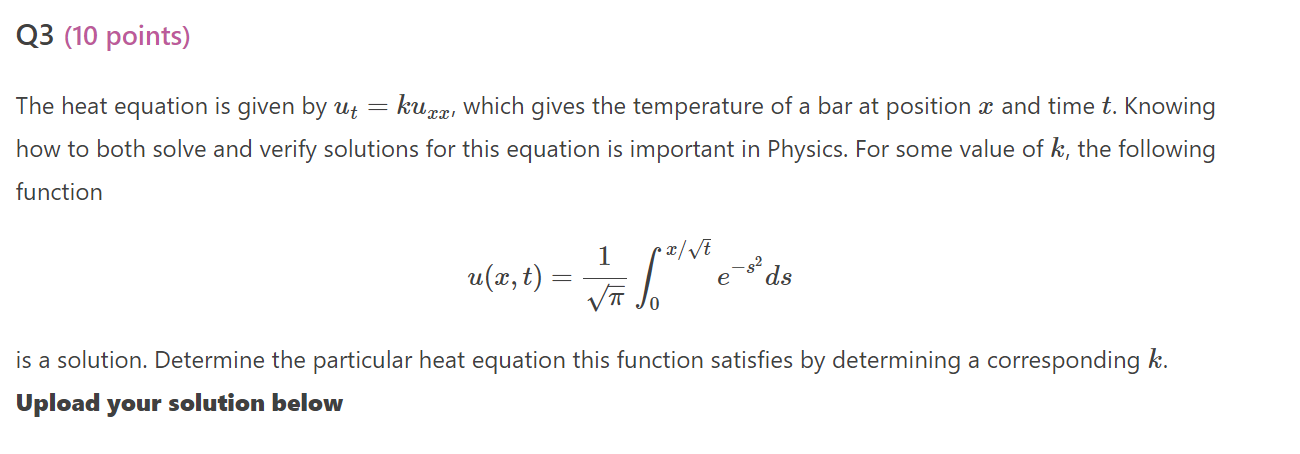Solved The heat equation is given by ut=kuxx, which gives | Chegg.com