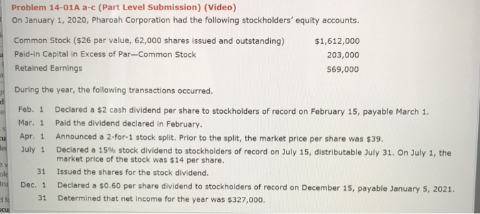 Solved Problem 14-01A a-c (Part Level Submission) (Video) On | Chegg.com