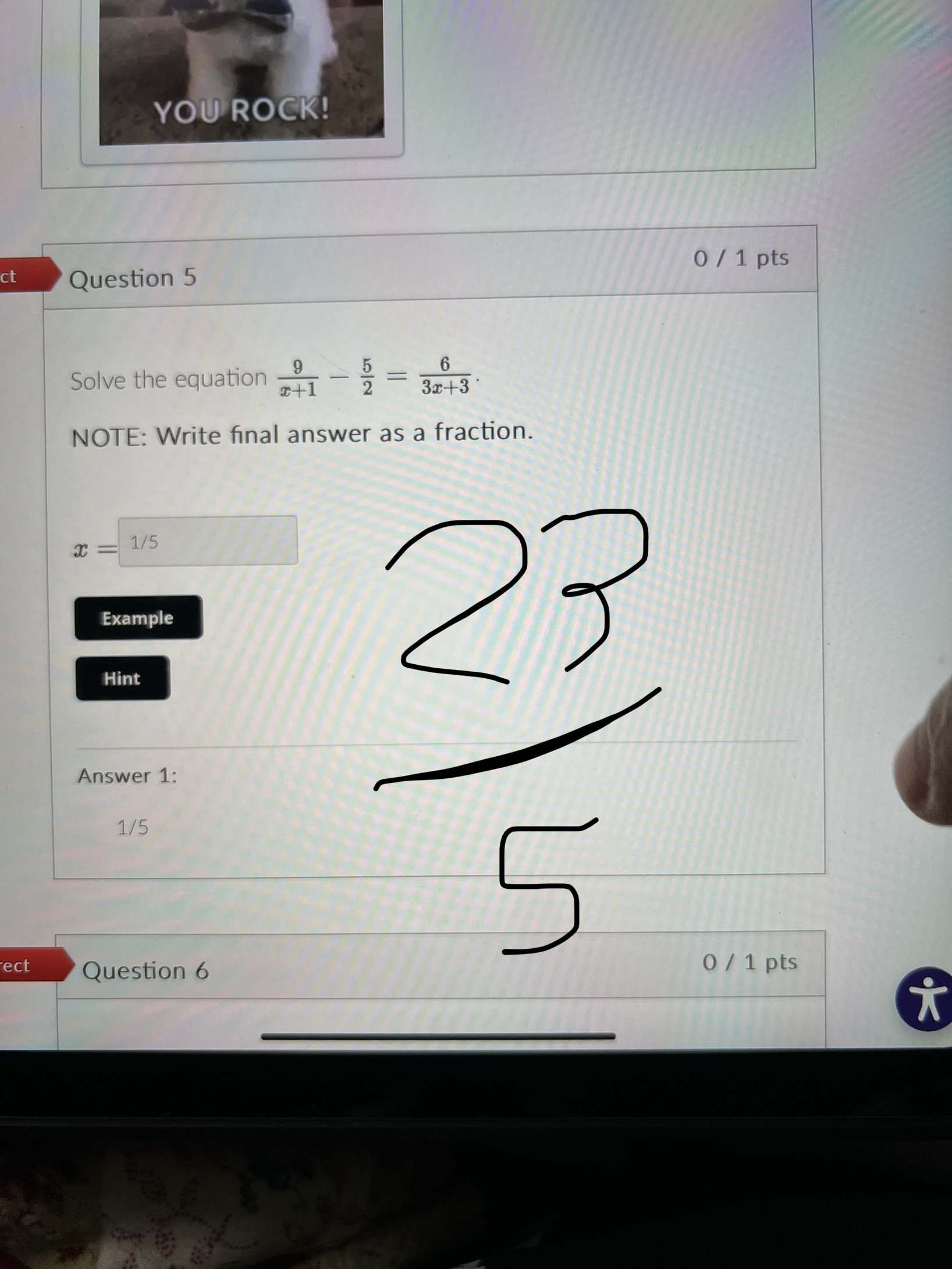 Solved Solve the equation (9)/(x+1)-(5)/(2)=(6)/(3x+3). | Chegg.com