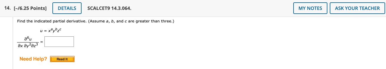 Solved [-/6.25 Points] SCALCET9 14.3.064. Find the | Chegg.com