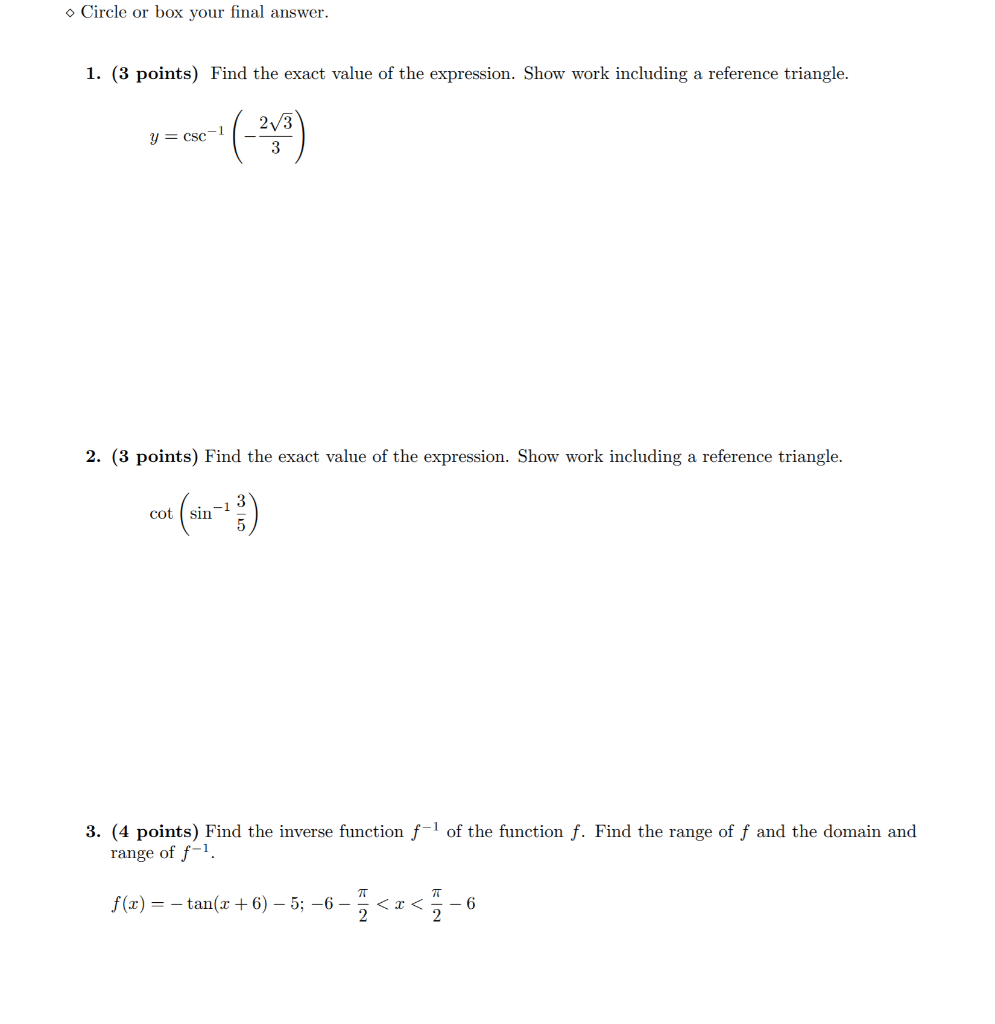 Solved Circle or box your final answer. 1. (3 points) Find | Chegg.com
