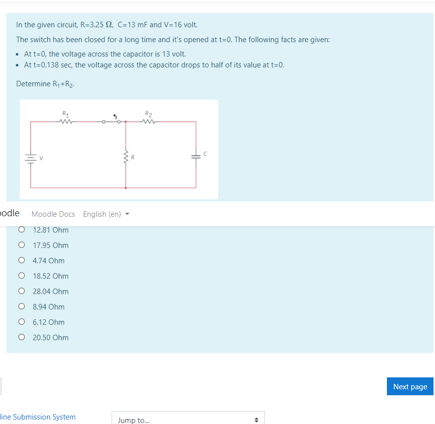 Solved In the given circuit, R=3.2522, C=13 mF and V=16 | Chegg.com