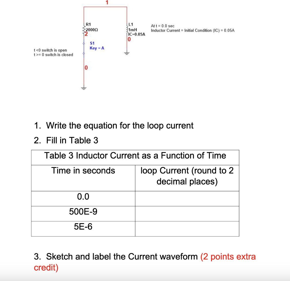 Solved At t=0.0sec Inductor Current = Initial Condition | Chegg.com