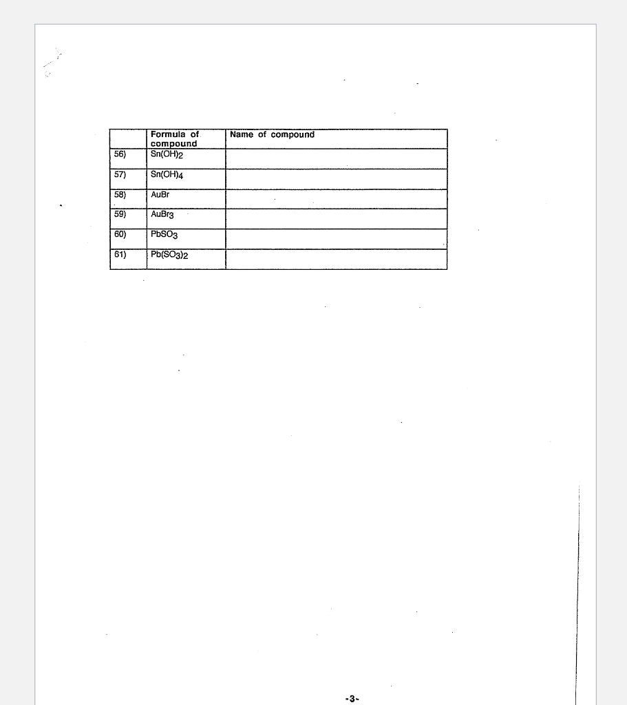 Solved 56) 57) 58) 59) 60) 61) Formula of compound Sn(OH)2 | Chegg.com