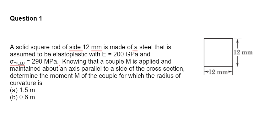 Solved A solid square rod of side 12 mm is made of a steel | Chegg.com