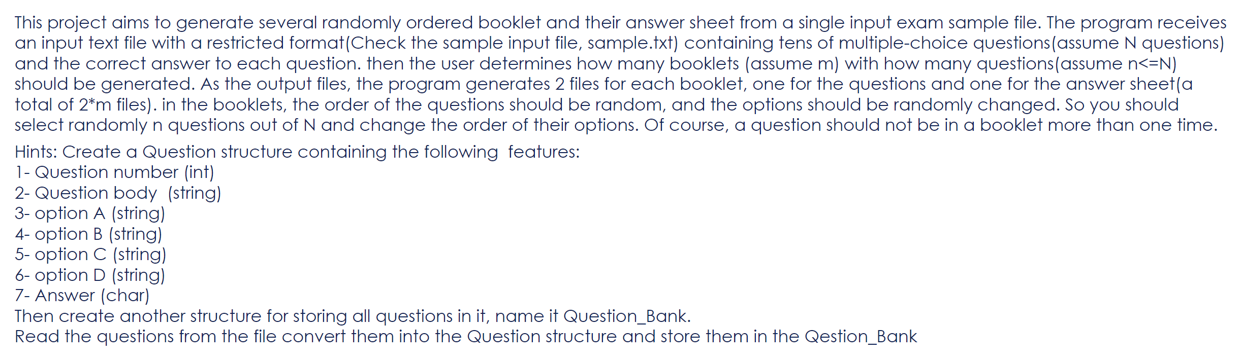 Solved This project aims to generate several randomly | Chegg.com