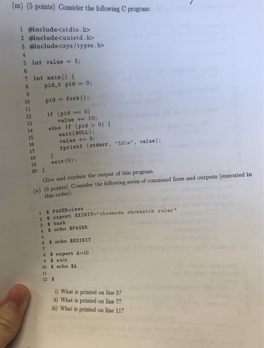 Solved m) (5 points) Consider the following C program: i | Chegg.com