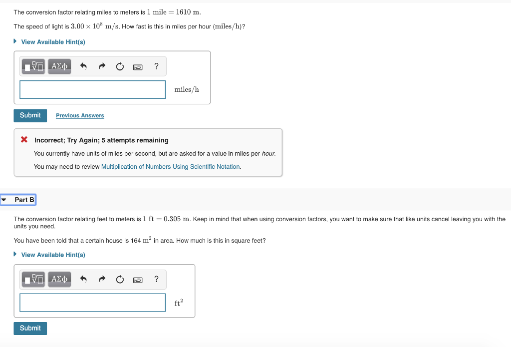Solved The conversion factor relating miles to meters is 1 | Chegg.com