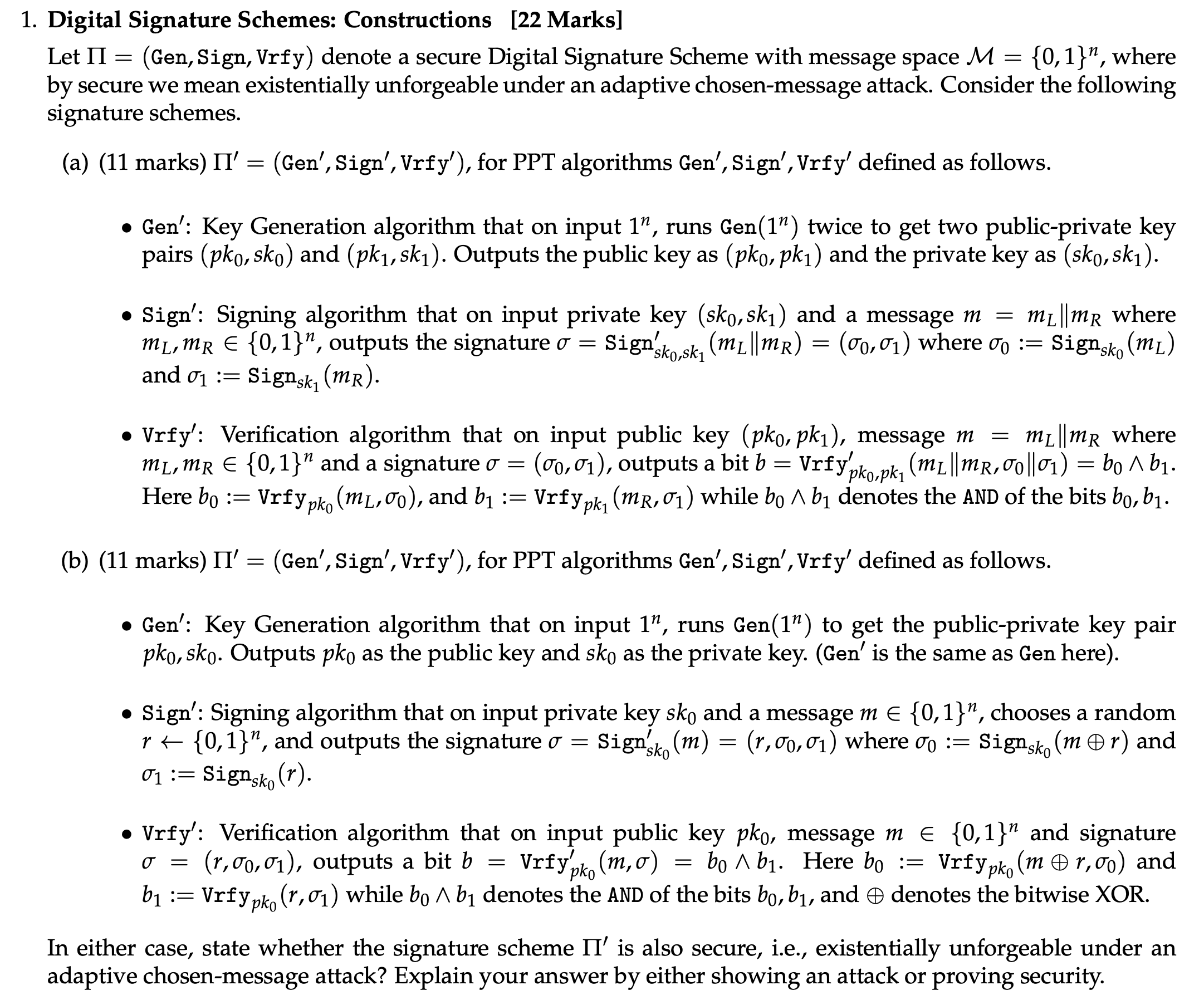 Solved Digital Signature Schemes: Constructions [22 | Chegg.com
