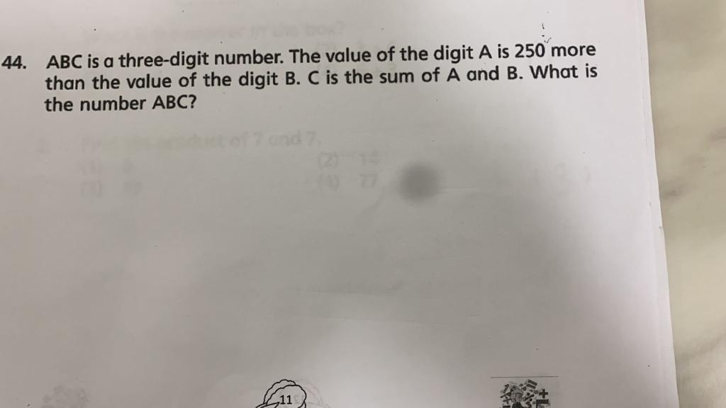 Solved 44. ABC is a three-digit number. The value of the | Chegg.com