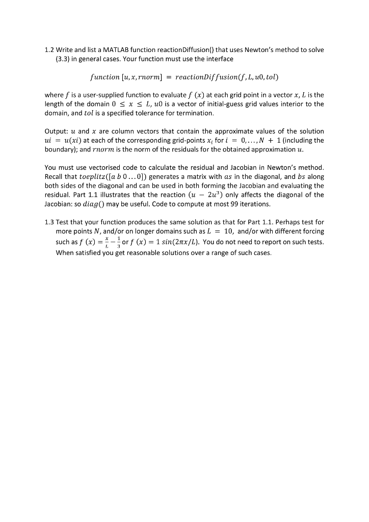 1 Solve reaction-diffusion equations via Newton | Chegg.com