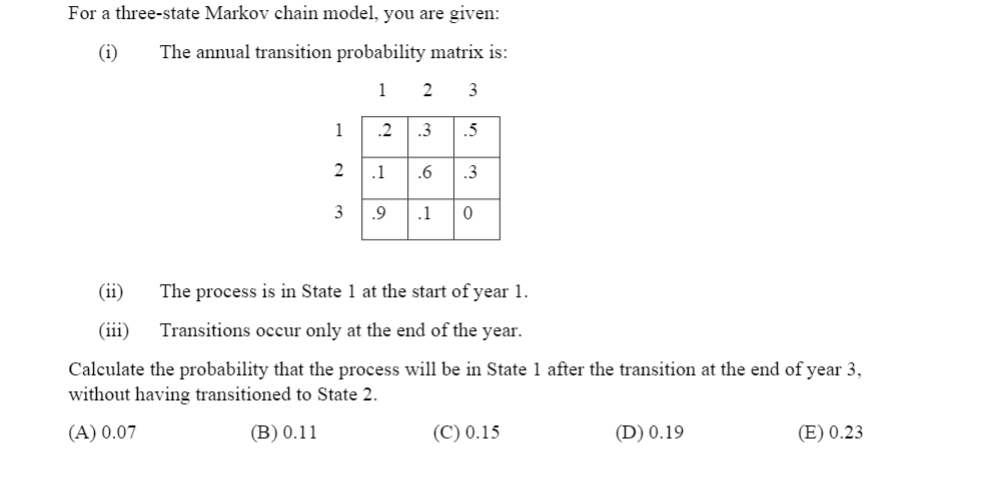 Solved For a three-state Markov chain model, you are given: | Chegg.com