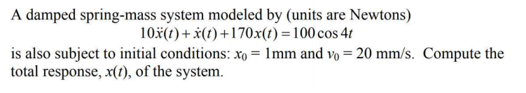 Solved A damped spring-mass system modeled by (units are | Chegg.com