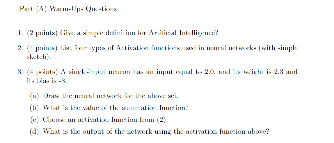 Solved Part (A) Warm-Ups Questions 1. (2 points) Give a | Chegg.com