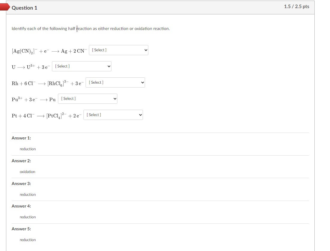 Solved Identify Each Of The Following Half Reaction As