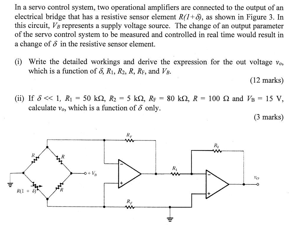 Solved In a servo control system, two operational amplifiers | Chegg.com