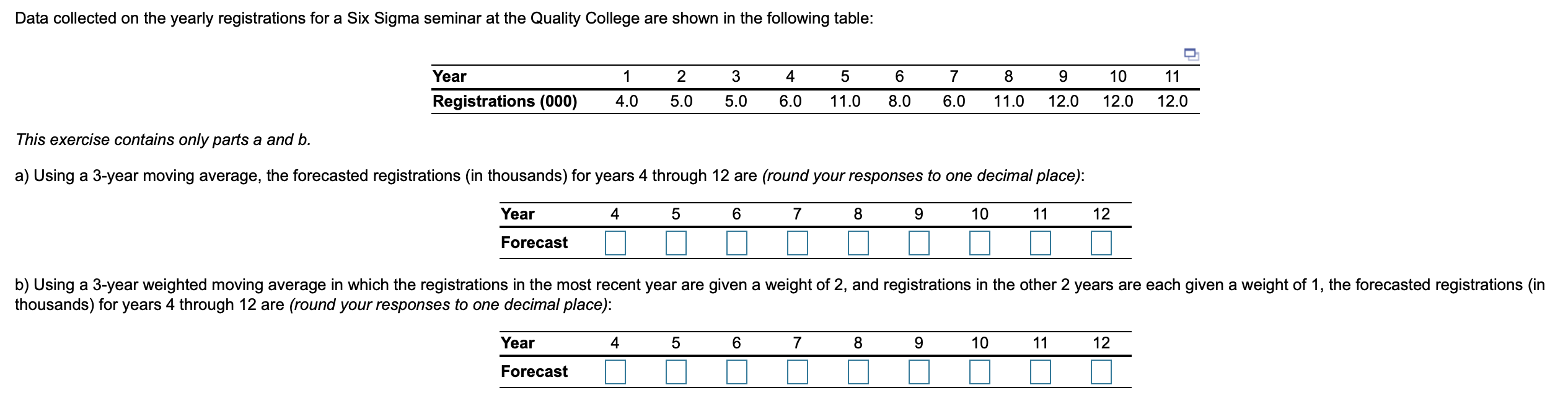 Solved Data collected on the yearly registrations for a Six | Chegg.com
