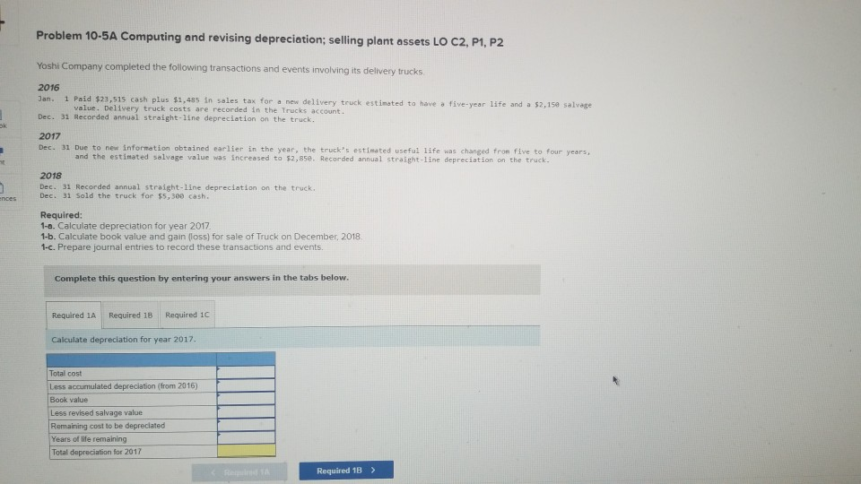 Solved Problem 10-5A Computing and revising depreciation; | Chegg.com