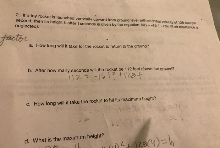 Solved 2. If a toy rocket is launched vertically upward from | Chegg.com