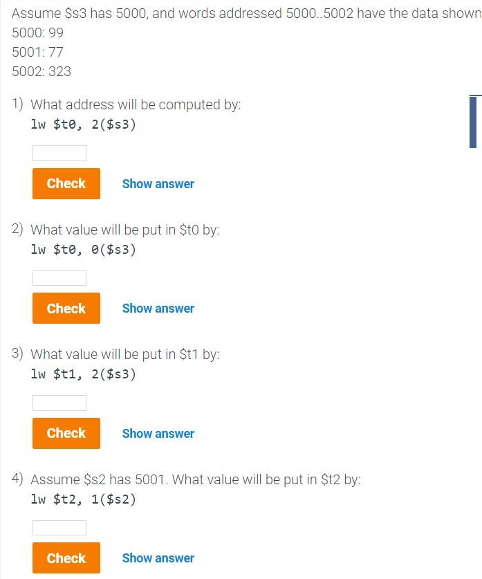 Solved Assume $s3 has 5000, and words addressed 5000..5002 | Chegg.com