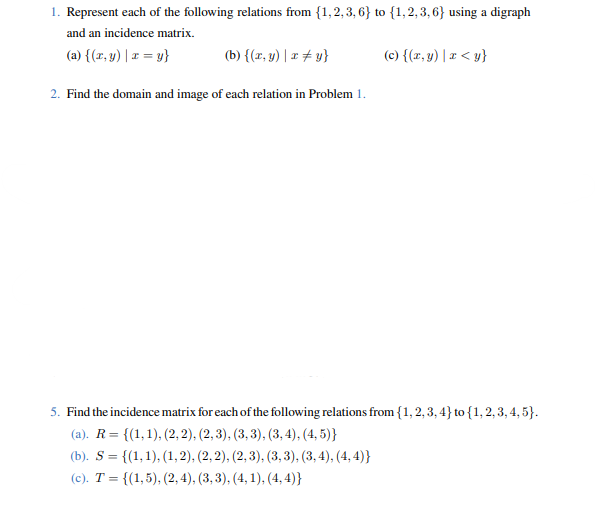 Solved 1. Represent each of the following relations from | Chegg.com