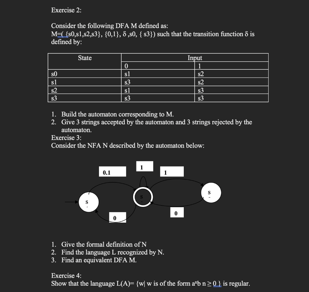 Solved Exercise 2: Consider the following DFA M defined as: | Chegg.com