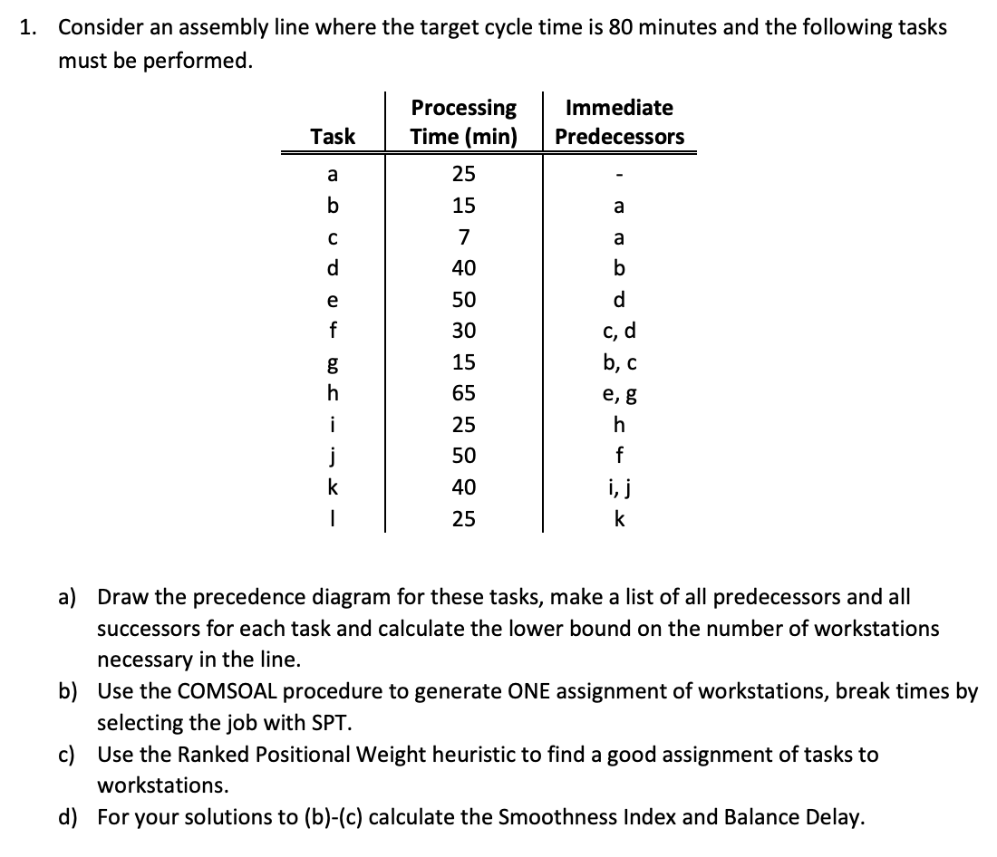 Solved Consider an assembly line where the target cycle time | Chegg.com