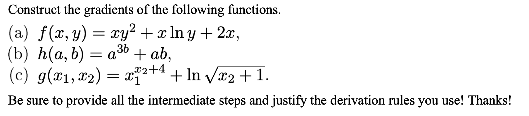 Solved Construct the gradients of the following functions. | Chegg.com