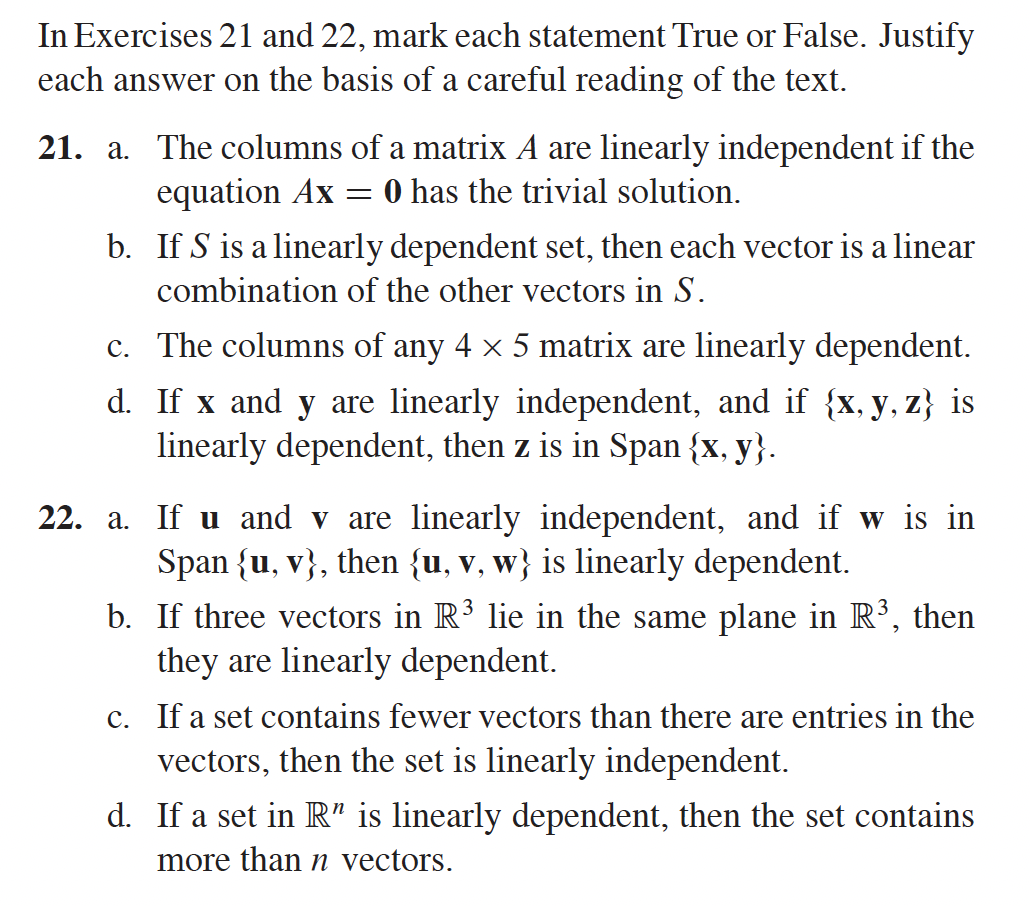 Solved = In Exercises 21 and 22, mark each statement True or | Chegg.com
