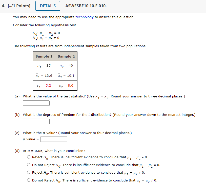 Solved /1 Points] ASWESBE10 10.E.010. You may need to use | Chegg.com