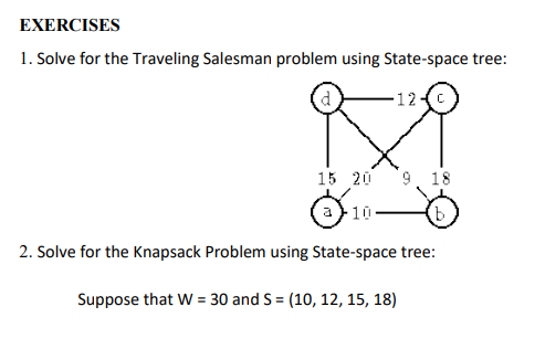 Solved EXERCISES 1. Solve for the Traveling Salesman problem | Chegg.com